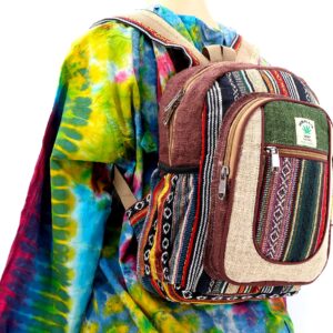 Unique design Himalaya Hemp Hippie Backpack Festival Backpack Hiking Backpack FAIR TRADE Handmade with Love. (BROWN)