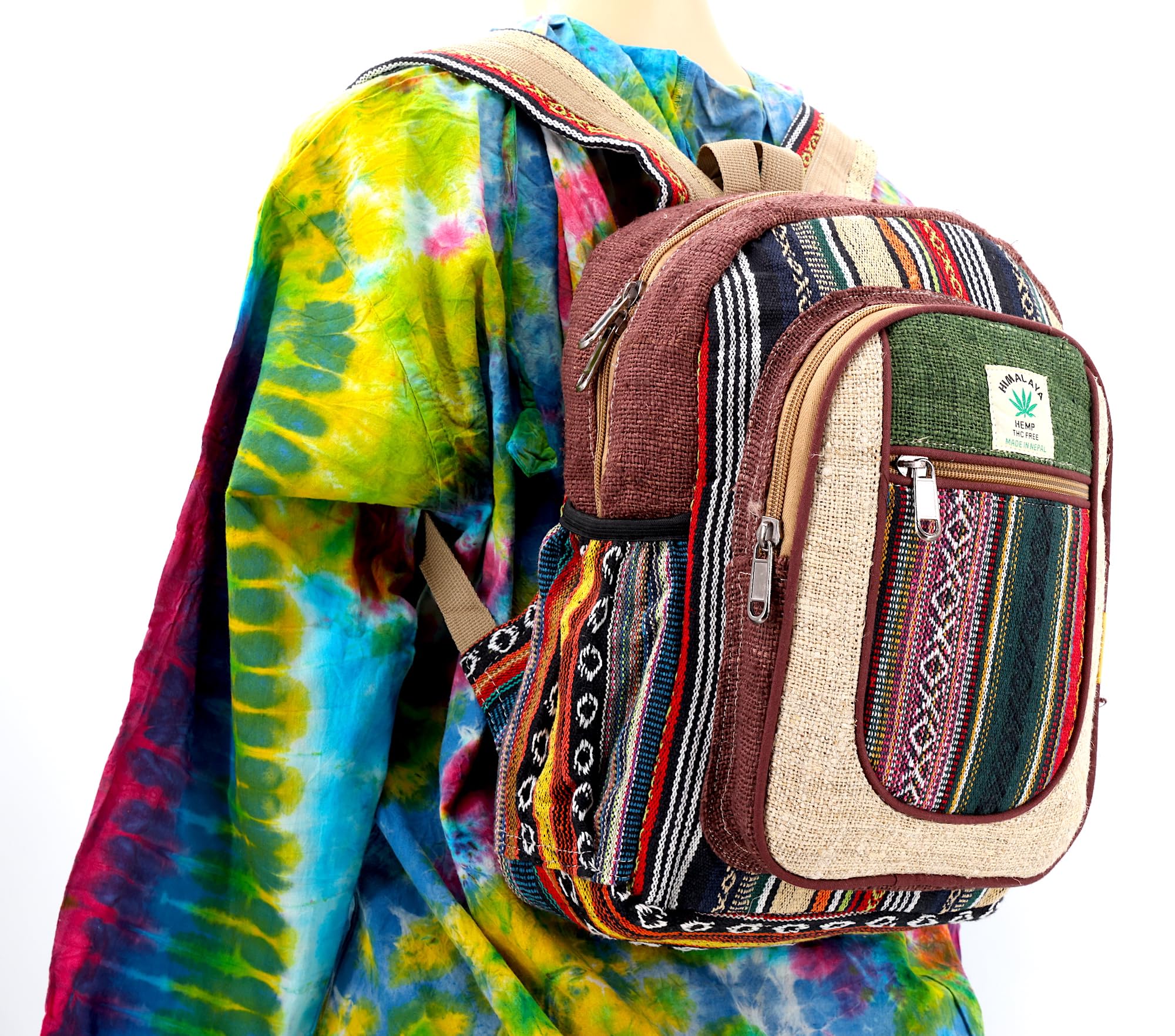 Unique design Himalaya Hemp Hippie Backpack Festival Backpack Hiking Backpack FAIR TRADE Handmade with Love. (BROWN)