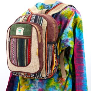 Unique design Himalaya Hemp Hippie Backpack Festival Backpack Hiking Backpack FAIR TRADE Handmade with Love. (BROWN)