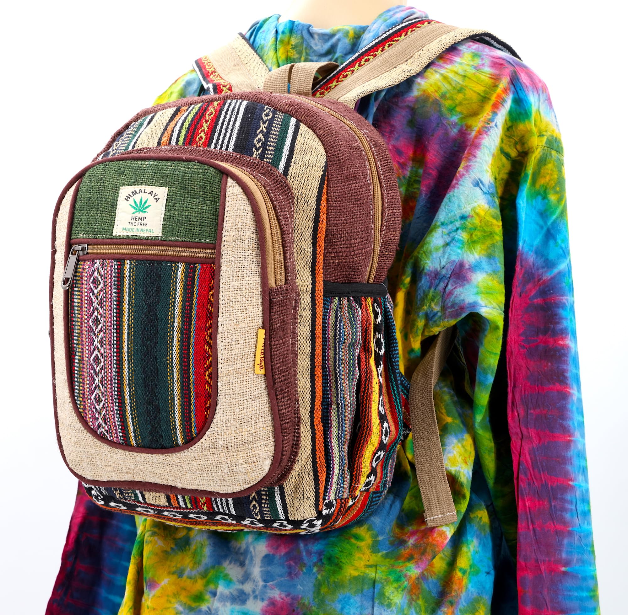 Unique design Himalaya Hemp Hippie Backpack Festival Backpack Hiking Backpack FAIR TRADE Handmade with Love. (BROWN)