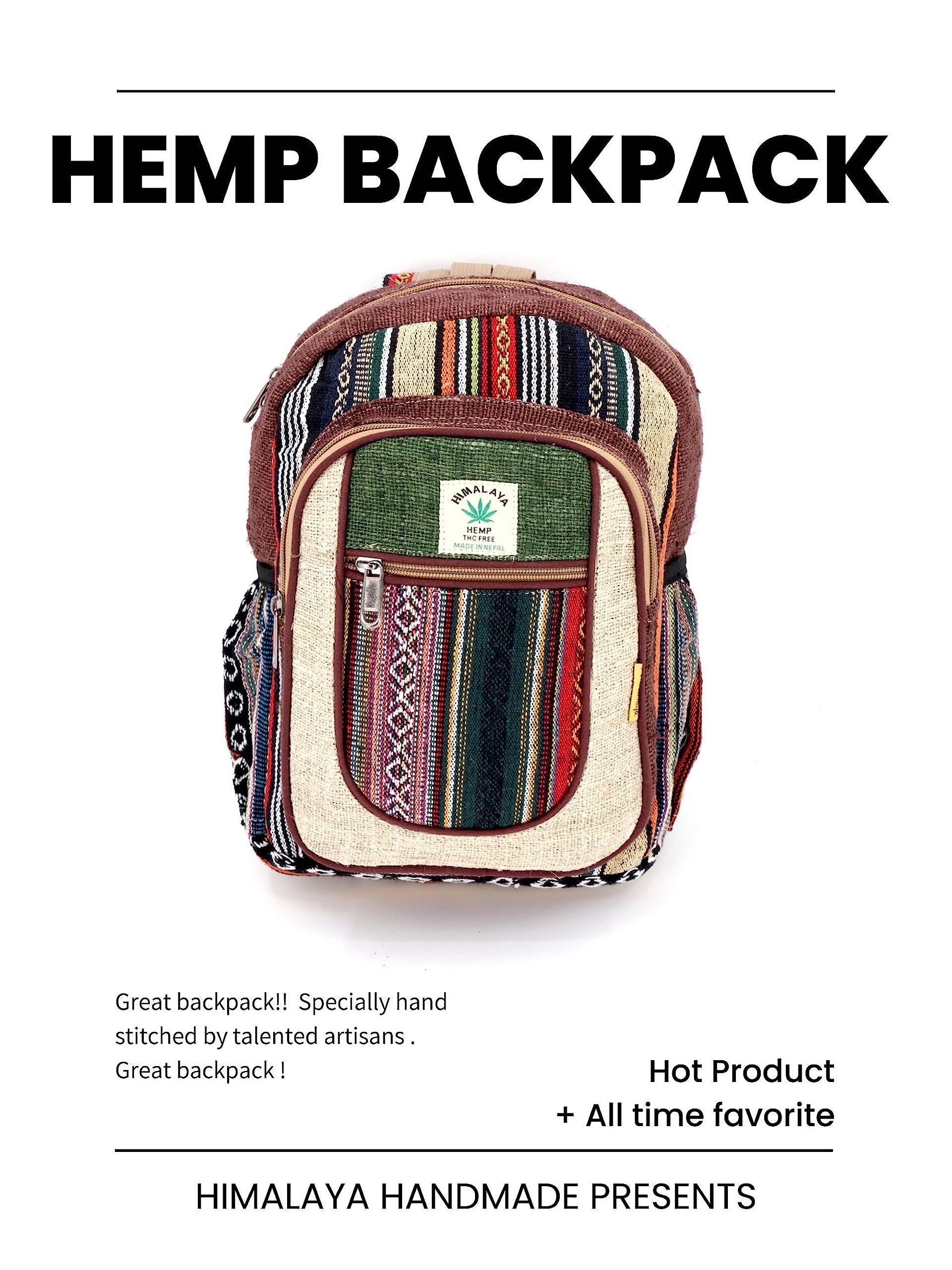 Unique design Himalaya Hemp Hippie Backpack Festival Backpack Hiking Backpack FAIR TRADE Handmade with Love. (BROWN)