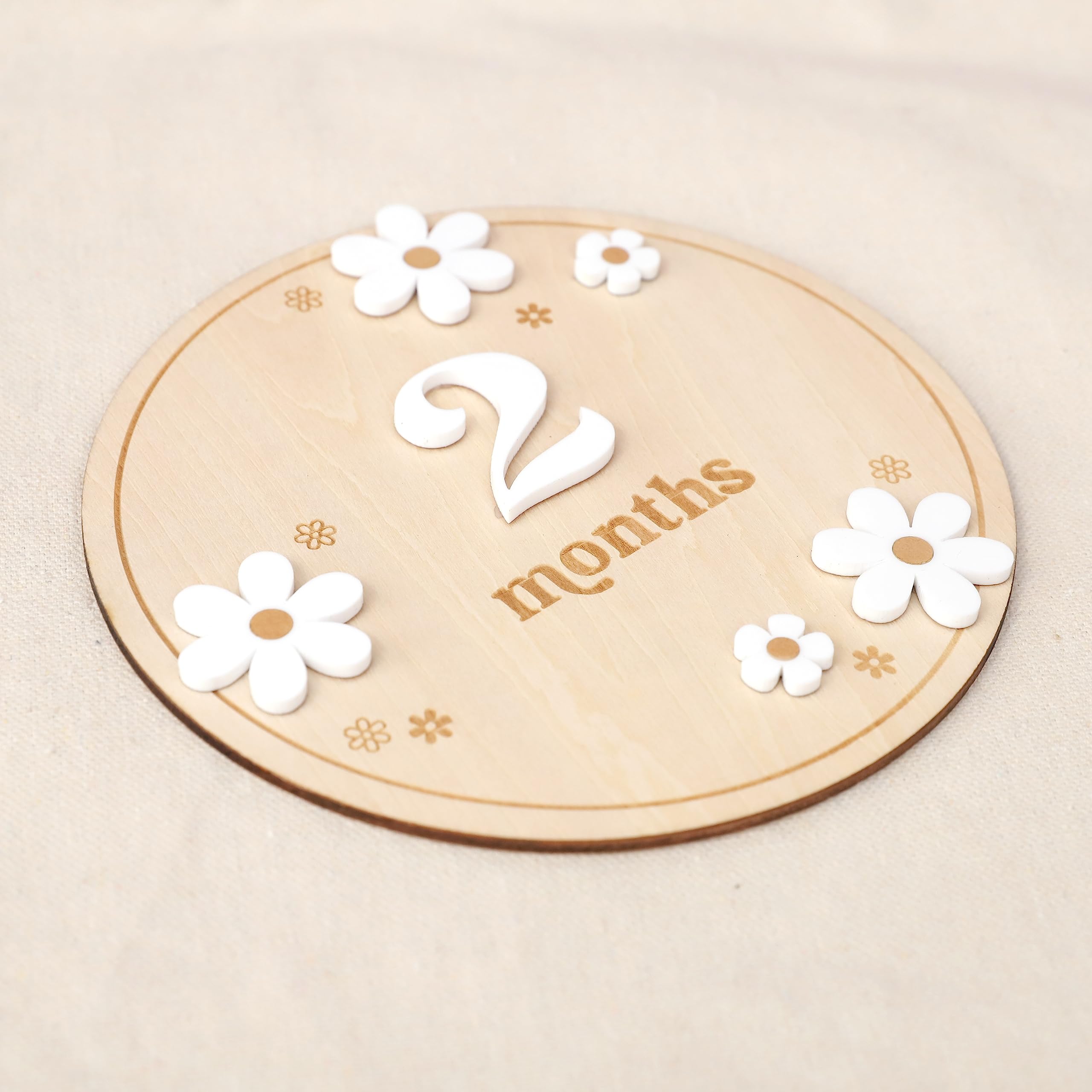 Wooden Boho Daisy Flower Milestone Cards - 1-12 Months Interchangeable Milestone Card Decor,Baby Party Photo Prop，Full Moon Background Decoration Props. (2-12 Months Daisy Flower Milestone Cards)