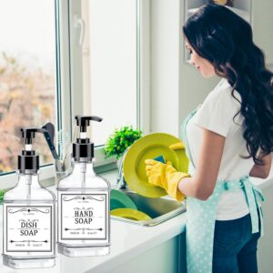 Clear Soap Dispenser with Pump, Waterproof Labels (2 Pack,18 Oz), Plastic Hand Soap Dispenser, Dish Soap Dispenser for Kitchen and Bathroom, Soap Dispenser Bathroom Bottle