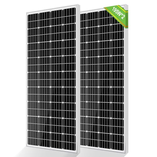 ECO-WORTHY Solar Panels 2pcs 195 Watt 12 Volt Monocrystalline Solar Panel Module Off Grid PV Power for Home, Camping, Boat, Shed Farm, RV