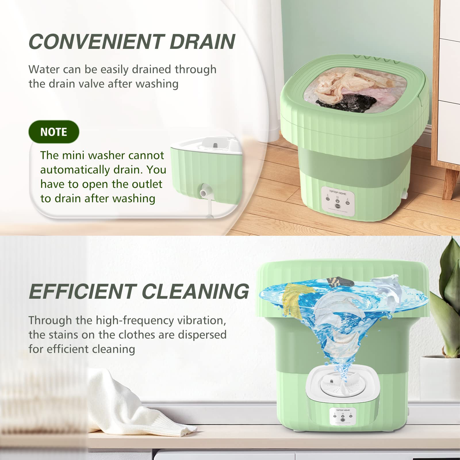 Bubbacare Portable Washing Machine, Mini Machine Ultrasonic Turbine Wash, Washer for Underwear, Sock, Baby Clothes, Travel, Camping, Dorm, RV, Home Foldable Small Laundry Green, JYJQ-26026 (MG)