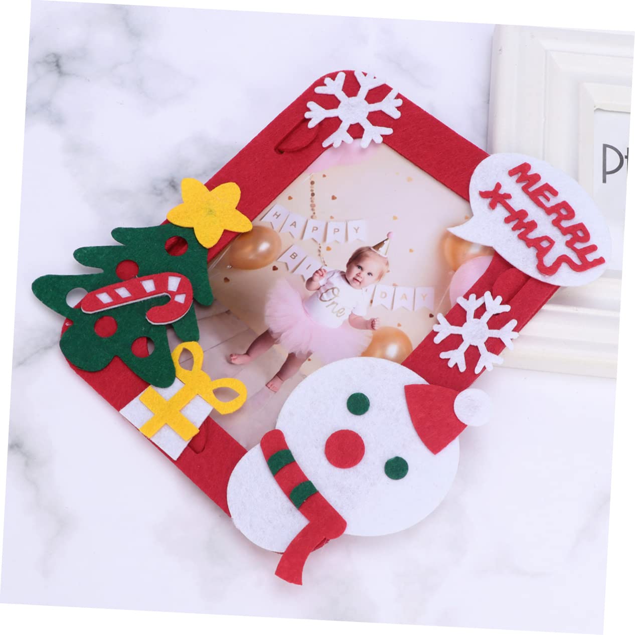 Holibanna Photo Frame Christmas Ornament Christmas Picture Frame Kit Kids Picture Frames Red Decorations Unfinished Photo Frame Kit Red Photo Frame Kraft Paper Embroidery Child