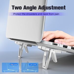 PONICOR Zinc Alloy Computer Keyboard Stand for Desk, Foldable Keyboard Riser with 2 Angle Adjustable, Self-Adhesive Invisible Laptop Stand for Desk, Mini Portable Keyboard Lift (2pcs Silver)