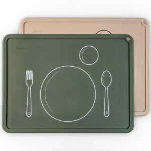 CHAMOS Silicone Placemats for Toddlers and Kids - Montessori Placemat - Non-Slip (Sage & Beige)