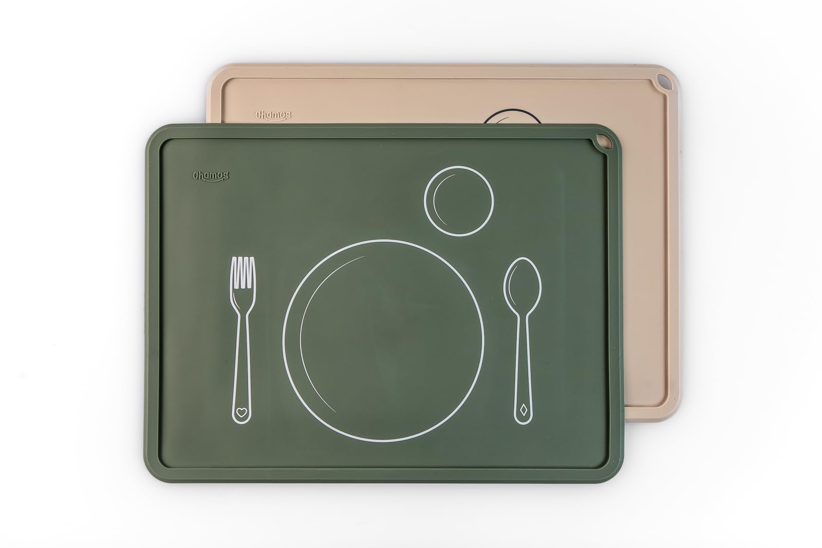 CHAMOS Silicone Placemats for Toddlers and Kids - Montessori Placemat - Non-Slip (Sage & Beige)