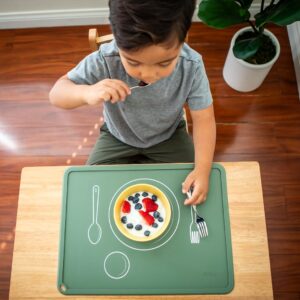 CHAMOS Silicone Placemats for Toddlers and Kids - Montessori Placemat - Non-Slip (Sage & Beige)