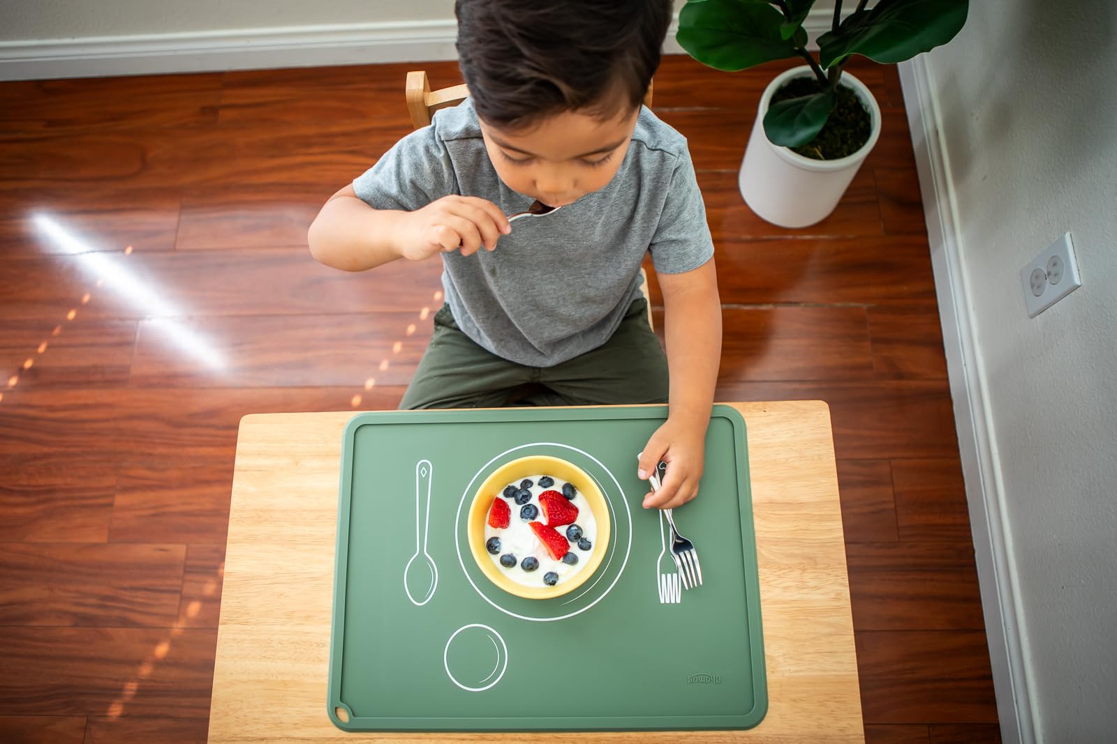 CHAMOS Silicone Placemats for Toddlers and Kids - Montessori Placemat - Non-Slip (Sage & Beige)