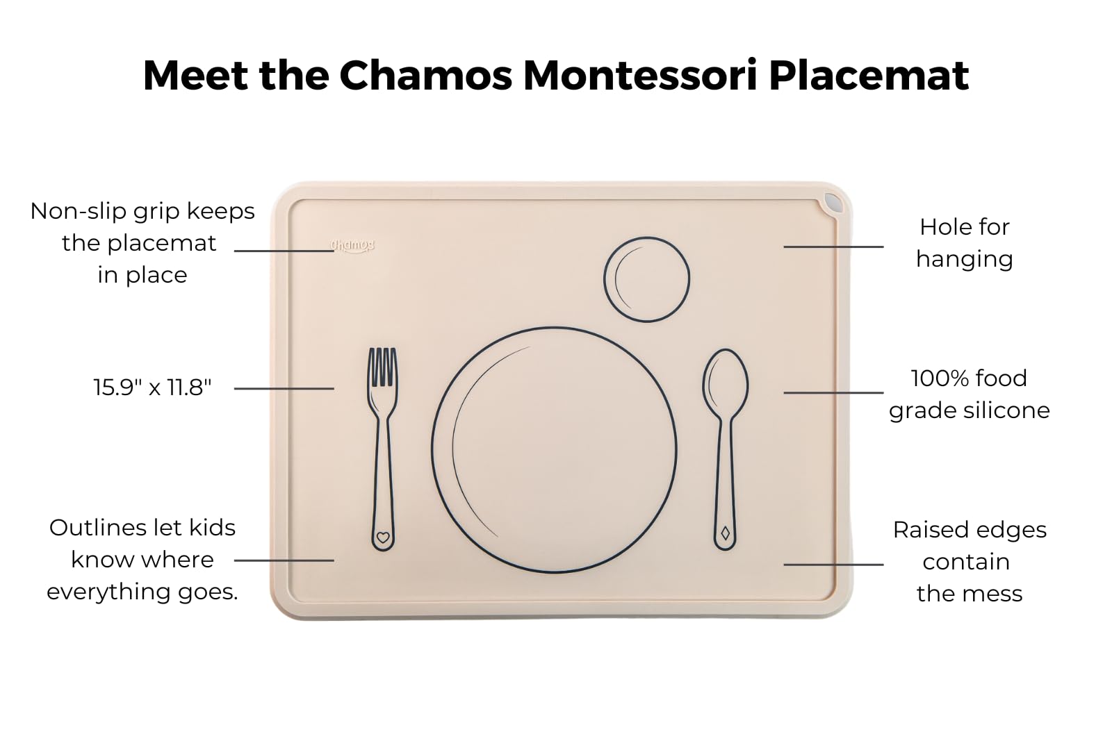 CHAMOS Silicone Placemats for Toddlers and Kids - Montessori Placemat - Non-Slip (Sage & Beige)