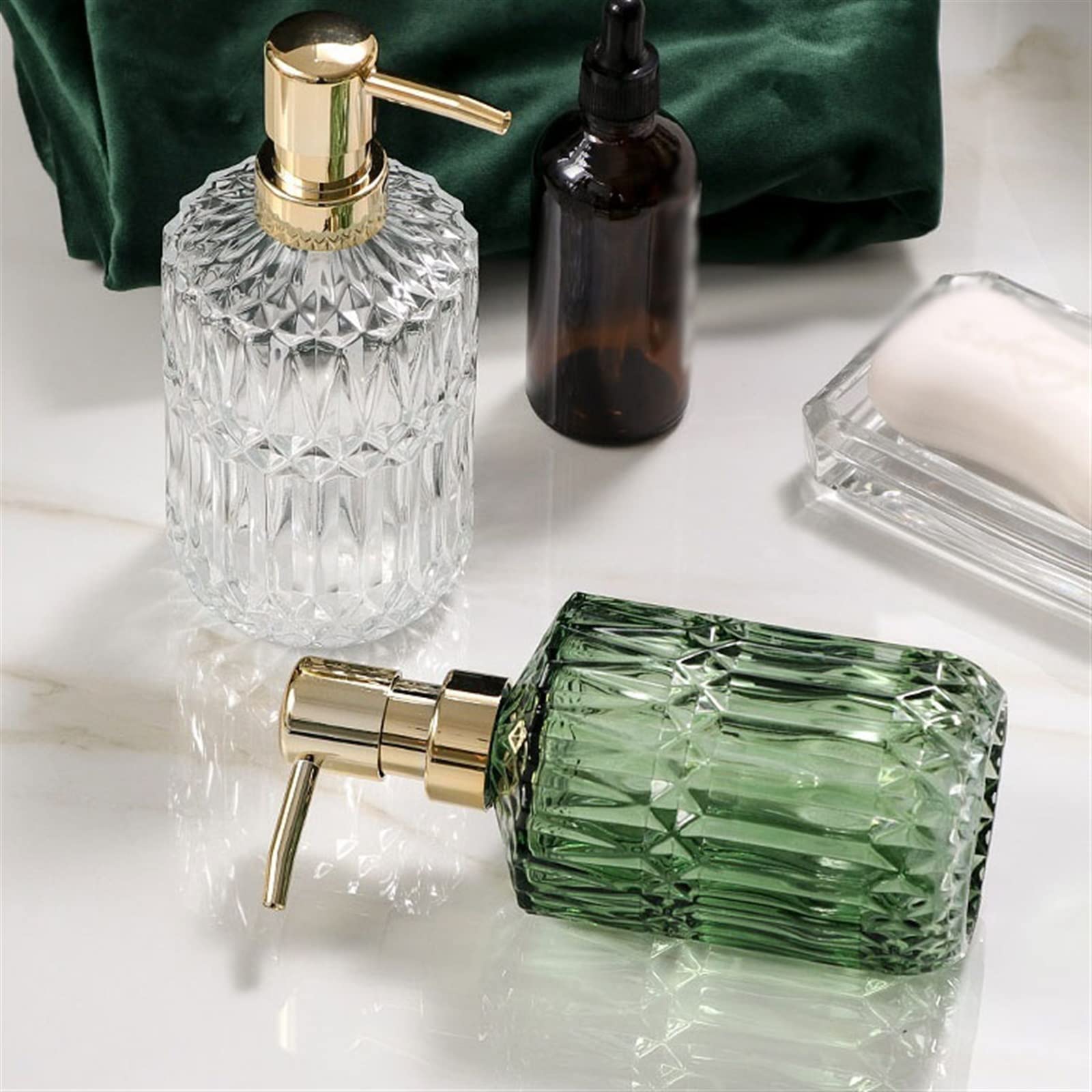 Soap Dispensers Exquisite Glass Soap Dispenser 390ML Multi-Function Liquid Dispensing Bottle Luxury Bathroom Lotion Bottle Lotion Pump Bottles (Color : Gold)