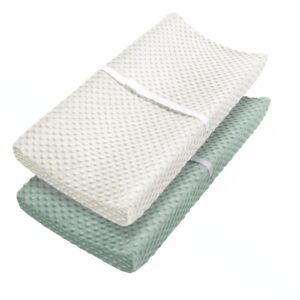 changing pad cover, ultra soft minky dots plush changing table covers for baby girls and boys, 2 pack (roman green & lily white)