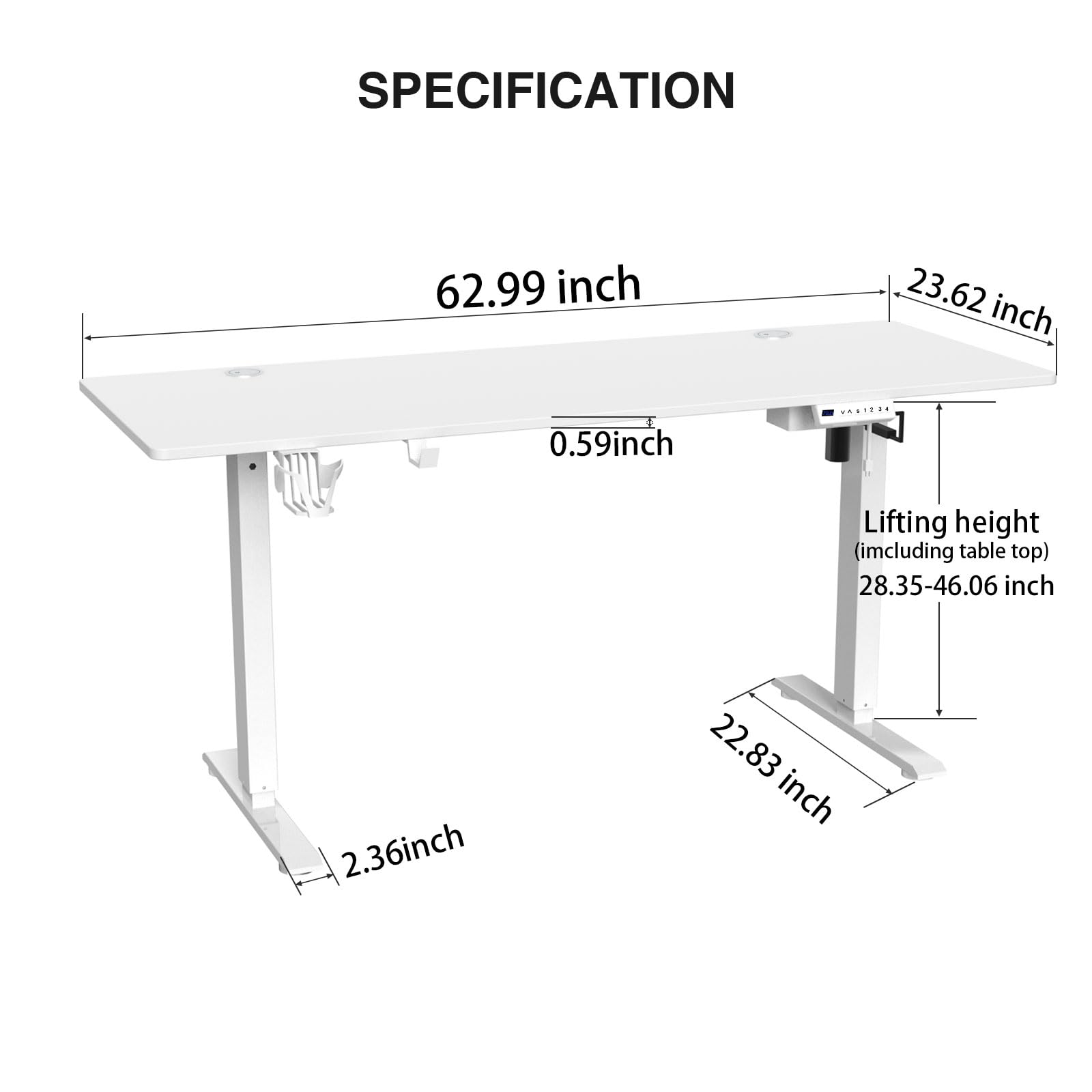 Rtisgunpro 63x24inch Adjustable Desk Stand up Desk Electric Standing Desk Adjustable Height Sit Stand Home Office Desk Including Splice Table Plate