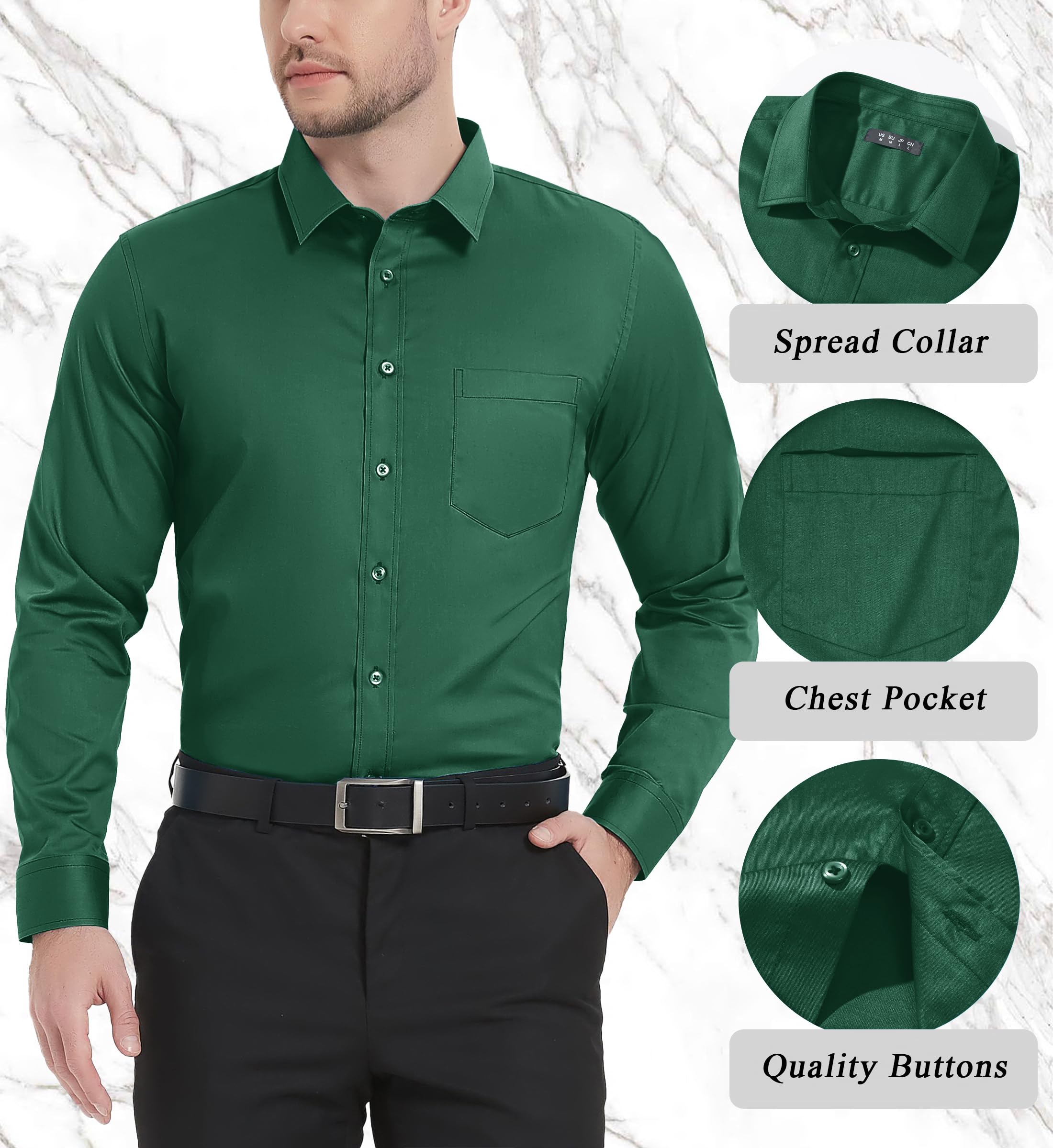 TACVASEN Dress Shirts for Men Business Shirts for Men Mens Green Dress Shirts Green Dress Shirts for Men Slim Fit Shirt Dress