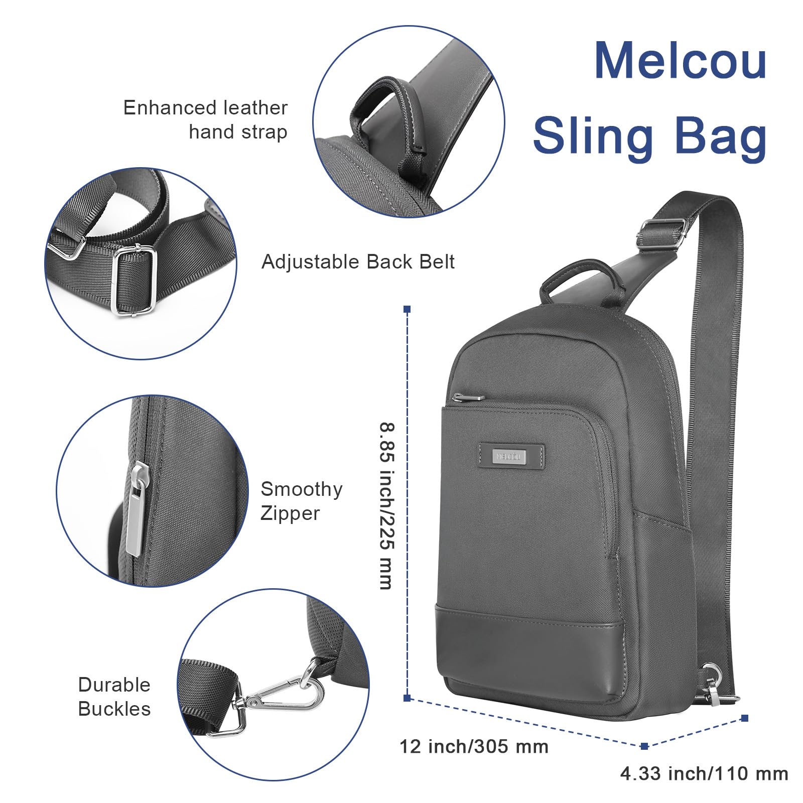 MELCOU Crossbody sling backpack for men waterproof shoulder sling bag for travelling hiking Multipurpose daypack chest bag for walking dog - black