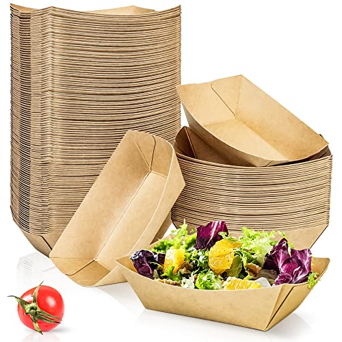 MotBach 300 Pack 1/2 Lb Paper Food Boat Trays Disposable Small Paper Boats, Mini Kraft Paper Food Trays Paper Food Serving Boat Tray Basket for Snacks Tacos Popcorn BBQ Sauce Fries Nacho