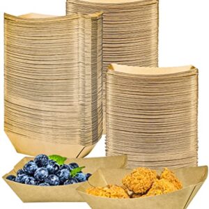 MotBach 300 Pack 1/2 Lb Paper Food Boat Trays Disposable Small Paper Boats, Mini Kraft Paper Food Trays Paper Food Serving Boat Tray Basket for Snacks Tacos Popcorn BBQ Sauce Fries Nacho