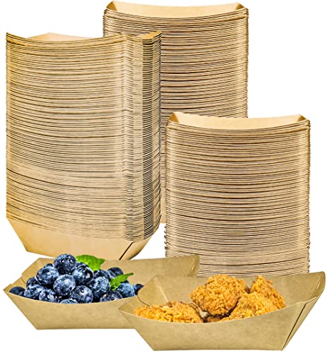 MotBach 300 Pack 1/2 Lb Paper Food Boat Trays Disposable Small Paper Boats, Mini Kraft Paper Food Trays Paper Food Serving Boat Tray Basket for Snacks Tacos Popcorn BBQ Sauce Fries Nacho