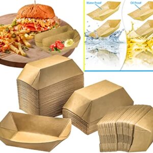 MotBach 300 Pack 1/2 Lb Paper Food Boat Trays Disposable Small Paper Boats, Mini Kraft Paper Food Trays Paper Food Serving Boat Tray Basket for Snacks Tacos Popcorn BBQ Sauce Fries Nacho