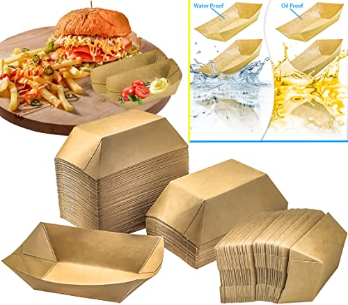 MotBach 300 Pack 1/2 Lb Paper Food Boat Trays Disposable Small Paper Boats, Mini Kraft Paper Food Trays Paper Food Serving Boat Tray Basket for Snacks Tacos Popcorn BBQ Sauce Fries Nacho