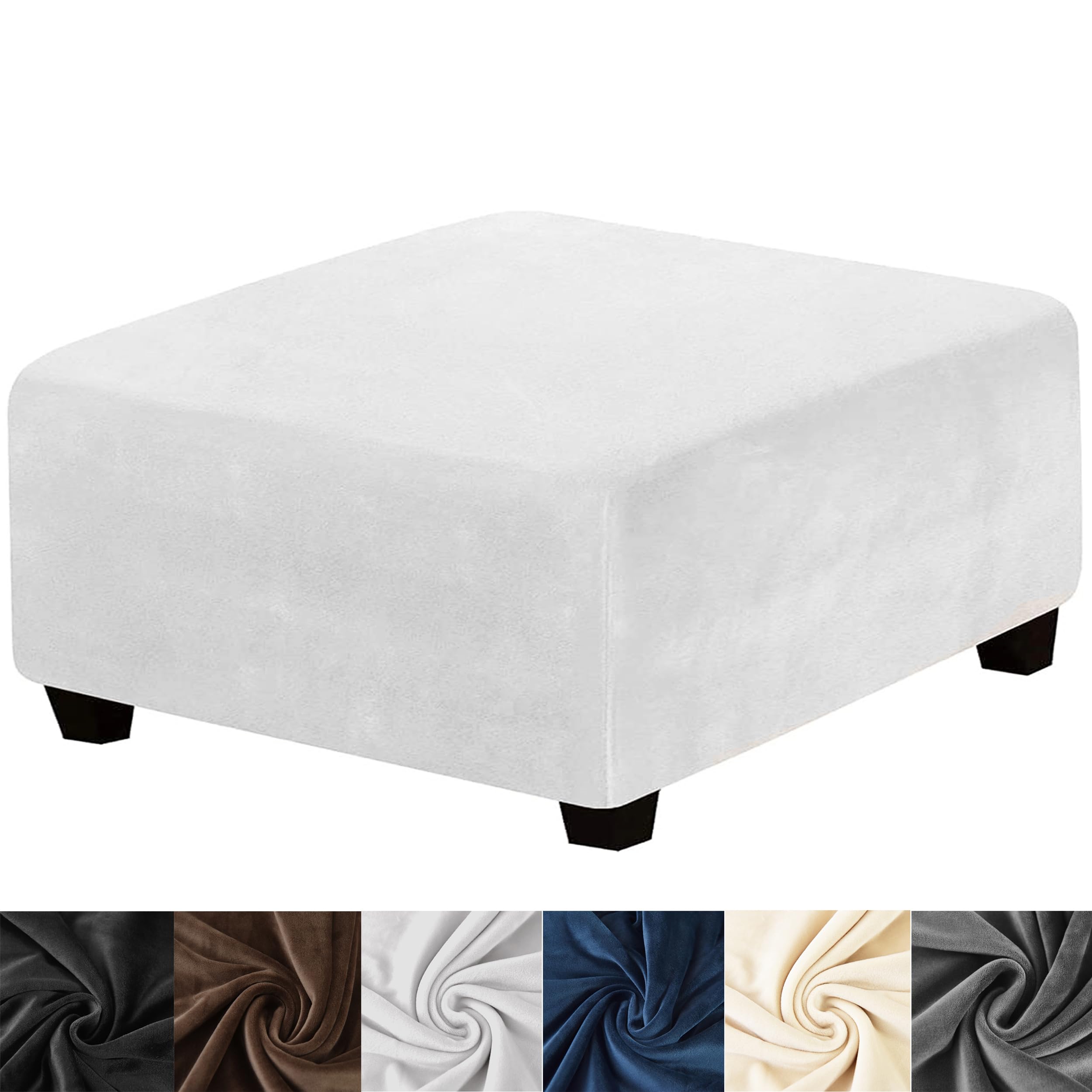 HFCNMY Ottoman Cover Square,Stretch Velvet Square Ottoman Cover Thick Ottoman Slipcover Square Washable Storage Ottoman Cover Foot Stool Cover with Elastic Bottom for Living Room White X-Large