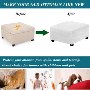 HFCNMY Ottoman Cover Square,Stretch Velvet Square Ottoman Cover Thick Ottoman Slipcover Square Washable Storage Ottoman Cover Foot Stool Cover with Elastic Bottom for Living Room White X-Large