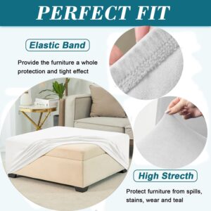 HFCNMY Ottoman Cover Square,Stretch Velvet Square Ottoman Cover Thick Ottoman Slipcover Square Washable Storage Ottoman Cover Foot Stool Cover with Elastic Bottom for Living Room White X-Large