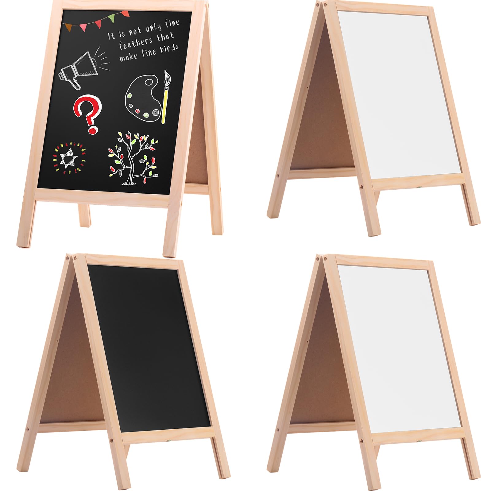 Qilery 4 Pieces A Frame Tabletop Double Sided Chalkboard Sign Gifts for Christmas 10 x 16 Inch Double Sided Chalkboard Wooden A Frame Sign Sandwich Board Signs for Tabletop Restaurant Wedding Business