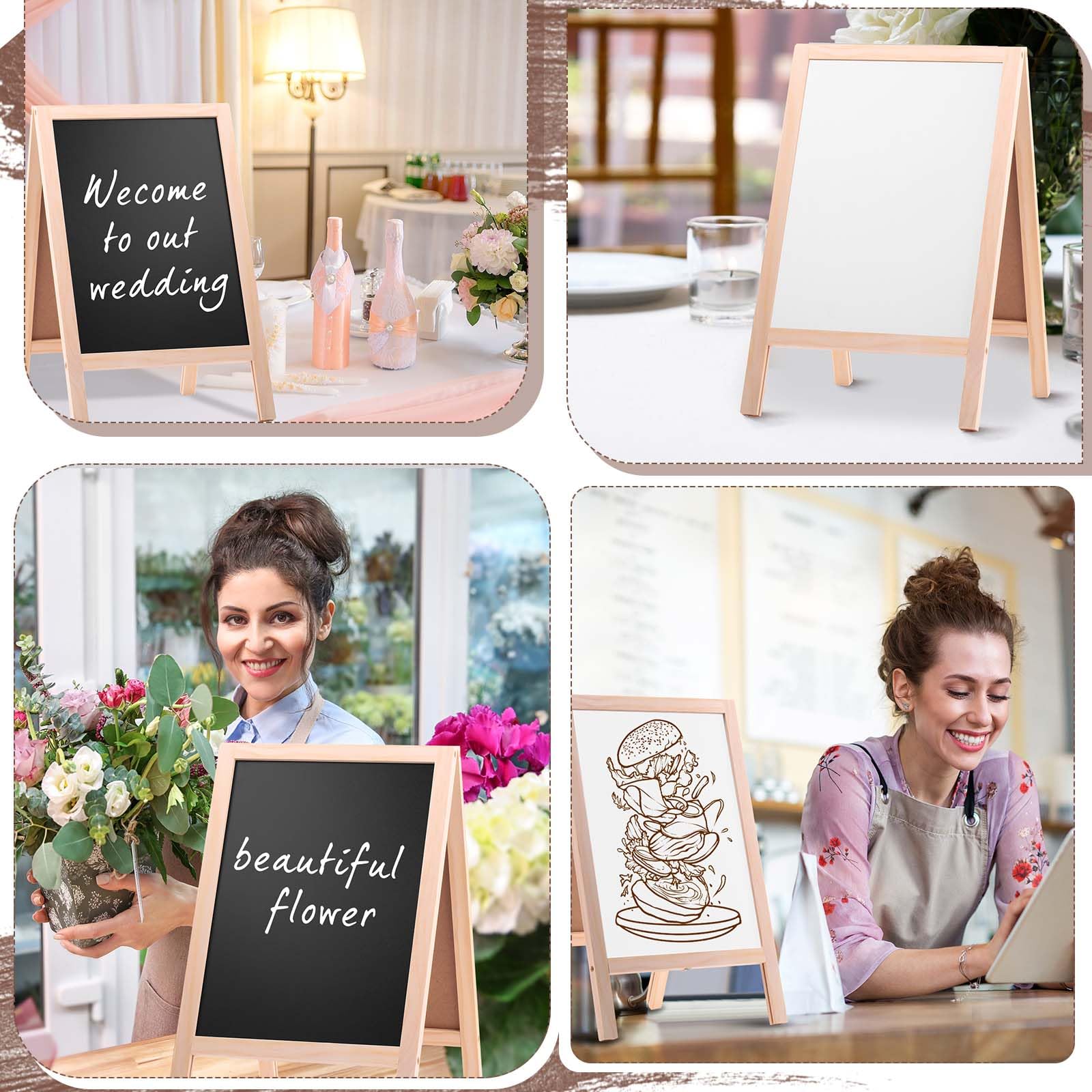 Qilery 4 Pieces A Frame Tabletop Double Sided Chalkboard Sign Gifts for Christmas 10 x 16 Inch Double Sided Chalkboard Wooden A Frame Sign Sandwich Board Signs for Tabletop Restaurant Wedding Business