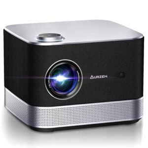 all-ln-one projector 4k supported, aurzen boom 3 smart projector with wifi and bluetooth, 3d stereo sound & 36w speakers, ai auto focus & keystone, netflix official 500 ansi home outdoor proyector