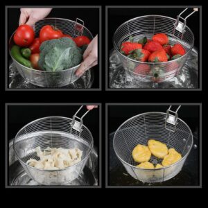 Stainless Steel Deep Fryer Basket for Frying Serving Food, Multifunctional Fry Basket with Detachable Handle Fryer Round Wire Mesh French Chip Frying Serving Food Presentation Tableware (8 Inch)