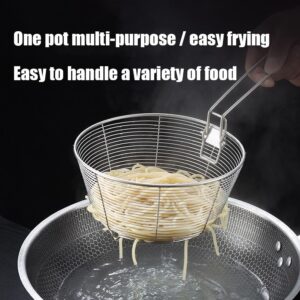 Stainless Steel Deep Fryer Basket for Frying Serving Food, Multifunctional Fry Basket with Detachable Handle Fryer Round Wire Mesh French Chip Frying Serving Food Presentation Tableware (8 Inch)