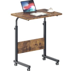 dlandhome rolling desk mobile standing desk mobile side table 23.6 inches w/wheels adjustable movable portable laptop computer stand for bed sofa,retro,05-1-60fg