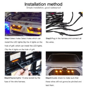 4x Amber Lens LED Grille Light Kit with Wiring Harness, Amber LED Front Grill Lighting Car Accessories for 2016-2021 Toyota Tacoma SR5 Extended Cab Pickup 4-Door