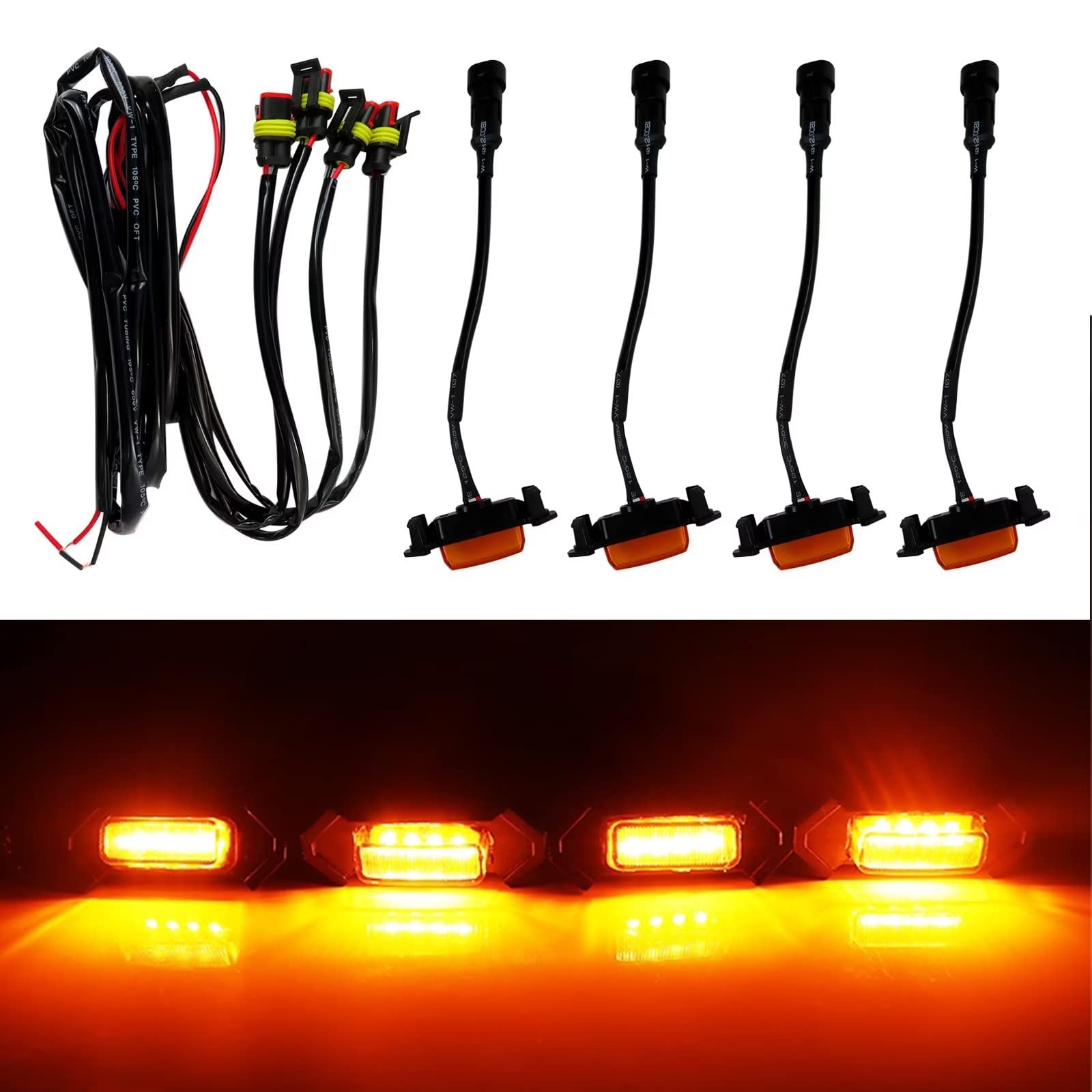 4x Amber Lens LED Grille Light Kit with Wiring Harness, Amber LED Front Grill Lighting Car Accessories for 2016-2021 Toyota Tacoma SR5 Extended Cab Pickup 4-Door