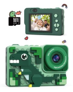 kids dinosaur digital camera toys: kizeefun 3-12 year old boys girls christmas birthday gifts, mini hd selfie video baby camera for 3 4 5 6 7 8 9 toddler children with 32gb card