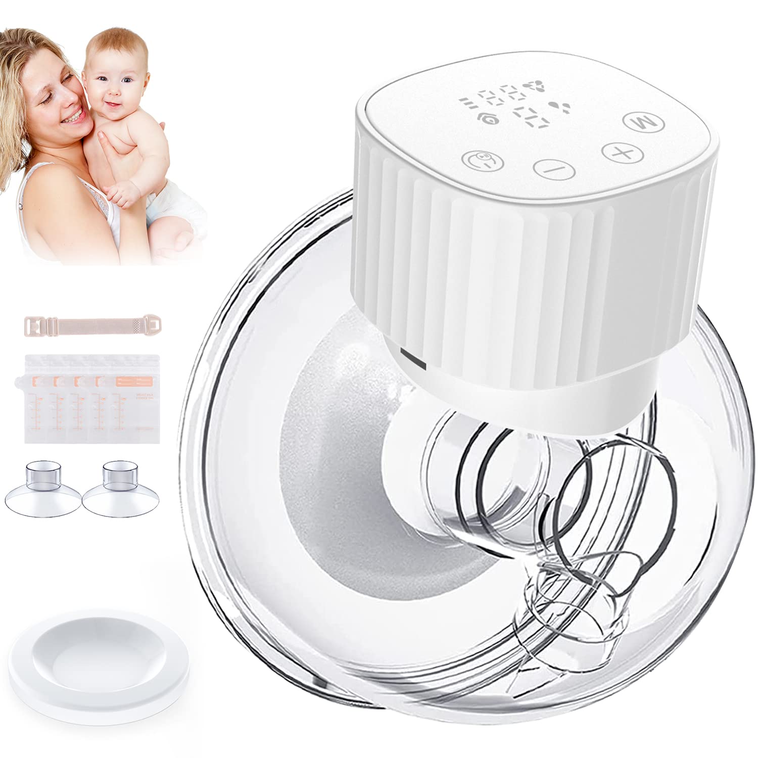 Wearable Breast Pump，Double Hands-Free Electric Breast Pump,Painless Portable Breast Pump with 3 Modes&9 Levels,Low Niose&LED Display,Memory Function,Double-Sealed Flange(19-25mm) -White,2 Pack