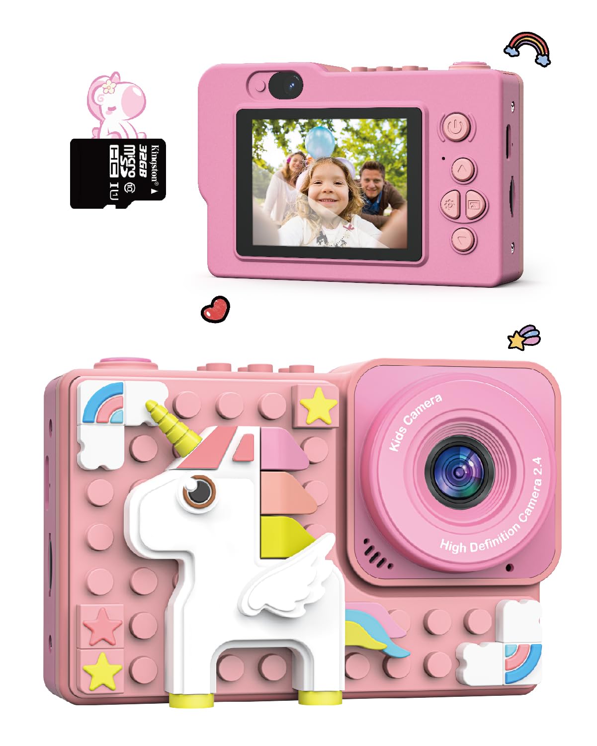 Kids Unicorn Camera Toys for Grils Boys: Kizeefun Mini HD Selfie Video Digital Camera for 3-12 Year Old Children, Christmas Birthday Gifts for 3 4 5 6 7 8 9 Baby Toddler