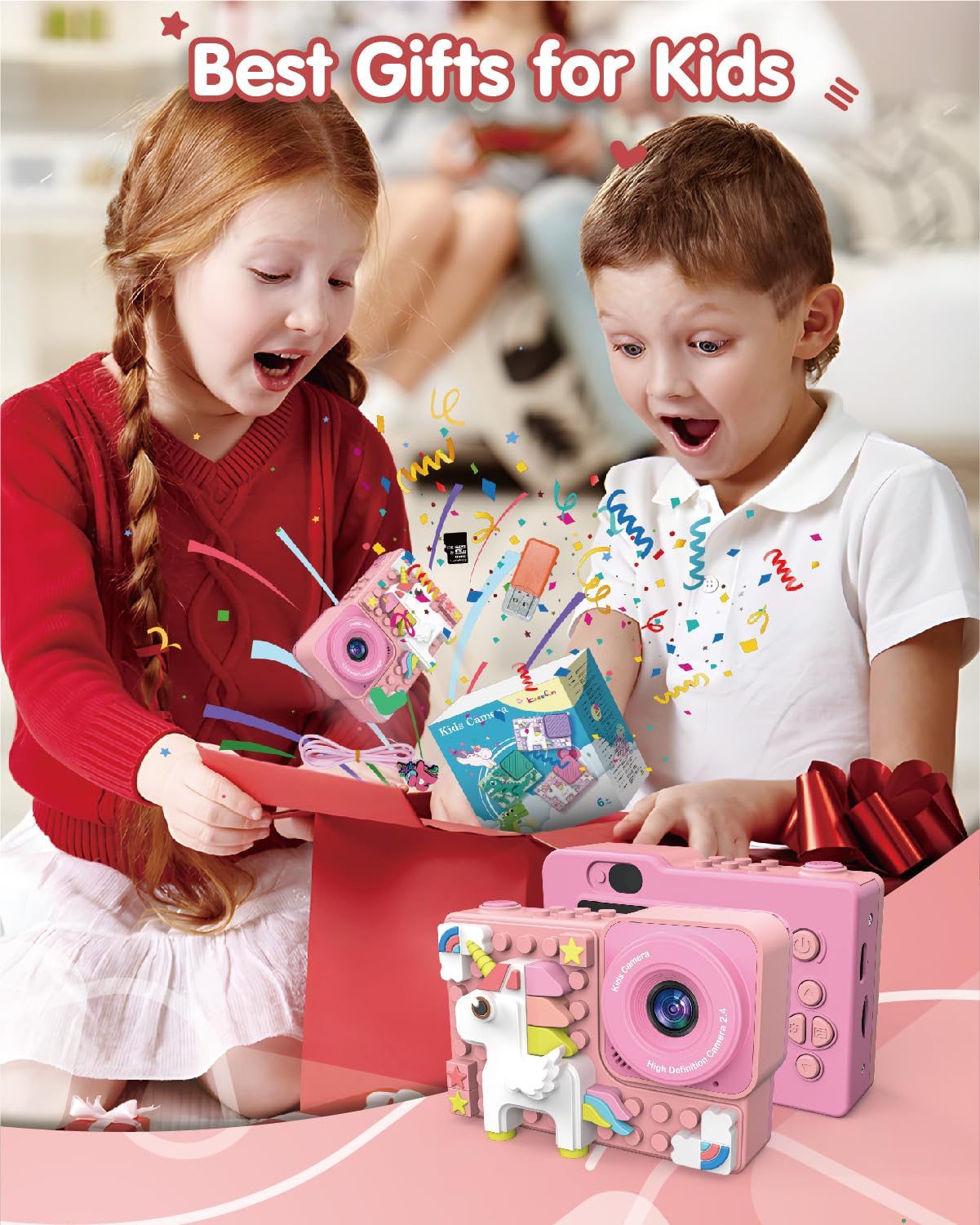 Kids Unicorn Camera Toys for Grils Boys: Kizeefun Mini HD Selfie Video Digital Camera for 3-12 Year Old Children, Christmas Birthday Gifts for 3 4 5 6 7 8 9 Baby Toddler