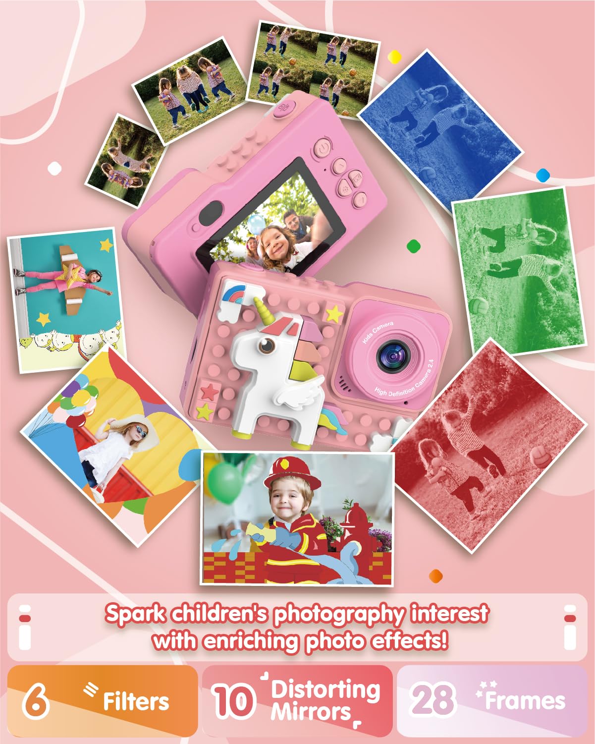 Kids Unicorn Camera Toys for Grils Boys: Kizeefun Mini HD Selfie Video Digital Camera for 3-12 Year Old Children, Christmas Birthday Gifts for 3 4 5 6 7 8 9 Baby Toddler