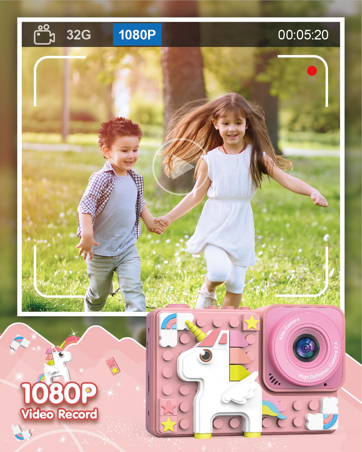 Kids Unicorn Camera Toys for Grils Boys: Kizeefun Mini HD Selfie Video Digital Camera for 3-12 Year Old Children, Christmas Birthday Gifts for 3 4 5 6 7 8 9 Baby Toddler