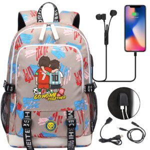 LanboQ Teens Cristiano Ronaldo Knapsack Casual Daypacks Wear Resistant Travel Bookbag with USB Charging/Headphone Port