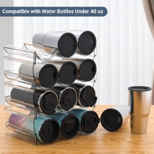 Plastic Water Bottle Organizer and Wine Rack Storage Holder,4 Tier 12 Containers Stackable Free-Standing Bottle Storage Rack for Kitchen Countertops, Table Top, Pantry, Bars, Cabinets, Fridge - Clear