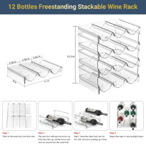 Plastic Water Bottle Organizer and Wine Rack Storage Holder,4 Tier 12 Containers Stackable Free-Standing Bottle Storage Rack for Kitchen Countertops, Table Top, Pantry, Bars, Cabinets, Fridge - Clear