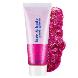 ccbeauty hot pink body glitter,face glitter gel,singer concerts music festival rave accessories,sequins glitter face paint,chunky glitter for eye lip hair,sparkling holographic gel for women,50ml