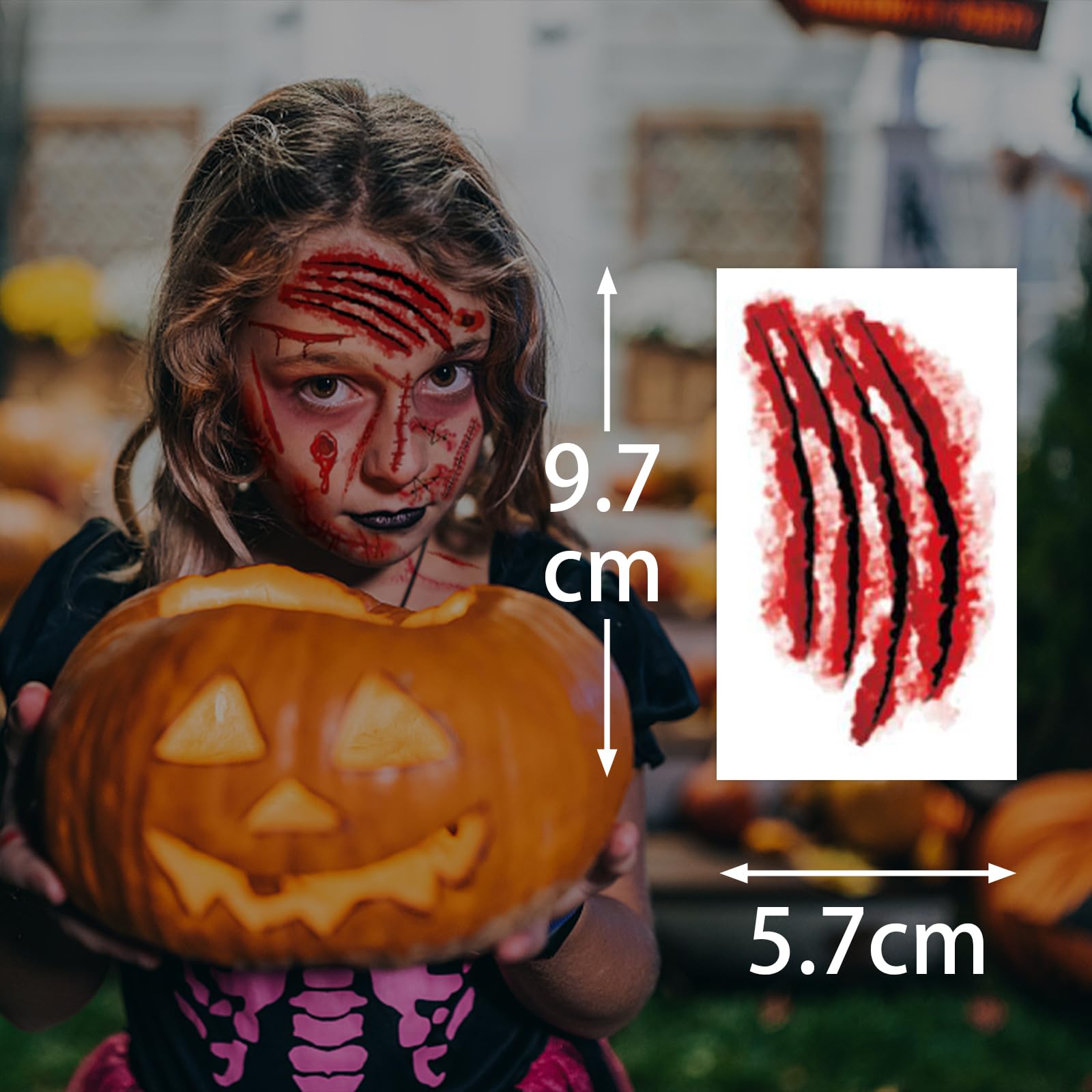 265 PCS 40 Sheets Fake Scars Temporary Tattoos, Horror Realistic Wound Stitch Face Body Makeup Zombie Sticker, Cosplay Masquerade Prank Scary Halloween Party for Kid Women Men Boys Girls