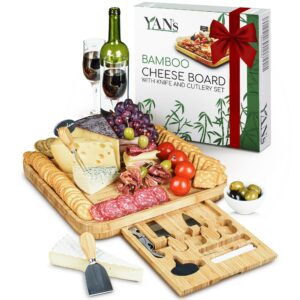 yan's bamboo cheese boards charcuterie boards gift set - large charcuterie board set - charcuterie tray - house warming gifts new home, marriage gifts for couple, wedding, bridal shower gift