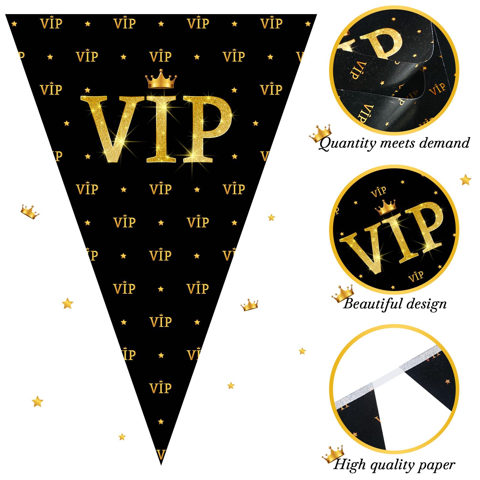 Faccito 5 Pieces 49 ft VIP Pennant Banners Movie Night Decorations VIP Party Triangle Banner Flags VIP Party Banners Pennant Bunting for Red Carpet Movie Theme Party 1920s Party Supplies